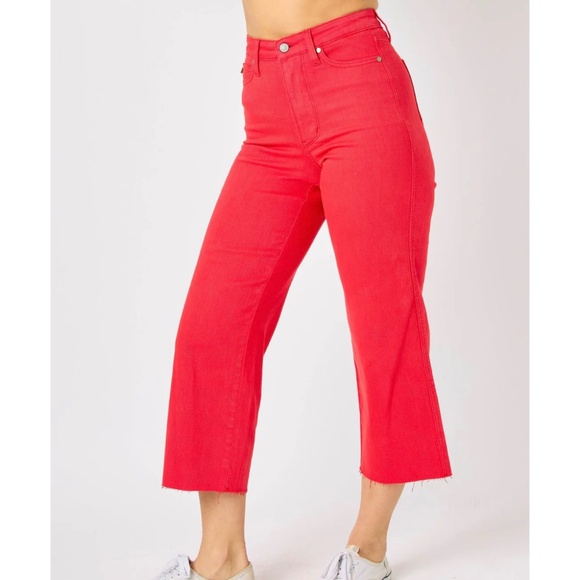 Judy Blue | Jeans | Judy Blue Tummy Control Wide Leg Crop In Red | Poshmark